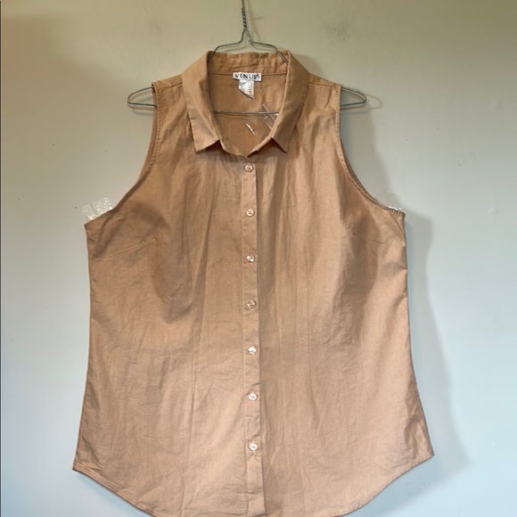 VENUS | Tops | Venus Tan Sleeveless Buttondown Linencotton Blouse Nwot ...